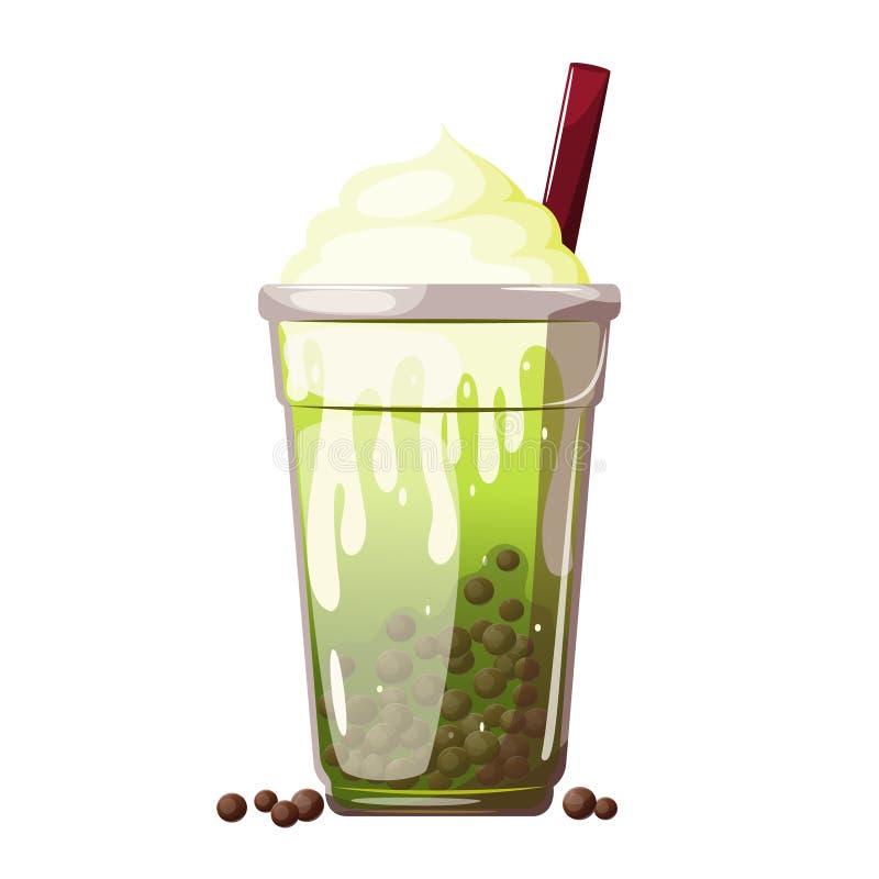 Bubble Tea.Matcha Green Tea with Tapioca in a Plastic Cup Stock Vector ...