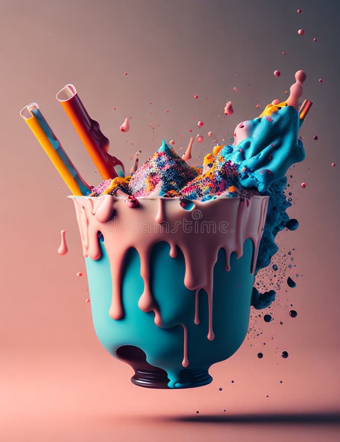 Bubble Tea and Milk with Bright Splashes. the Drinking Water is ...