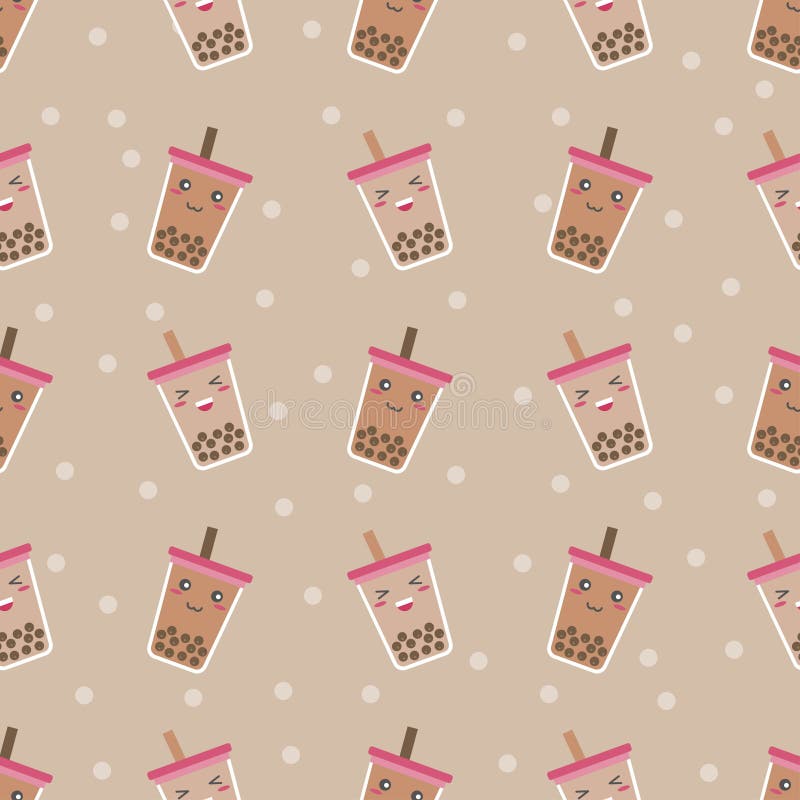 Bubble Tea or Pearl Milk Tea Cartoon Seamless Pattern Stock Vector ...