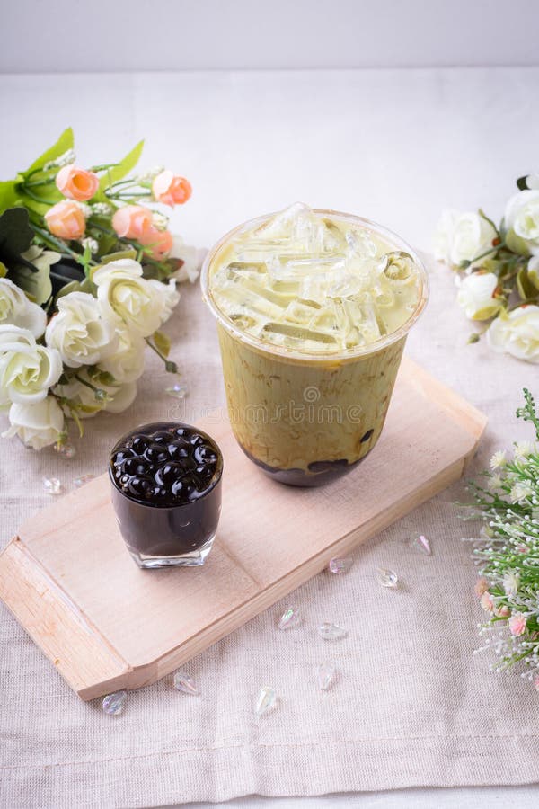 Bubble Tea in Plastic Cups on a Wooden Plate Stock Photo - Image of ...