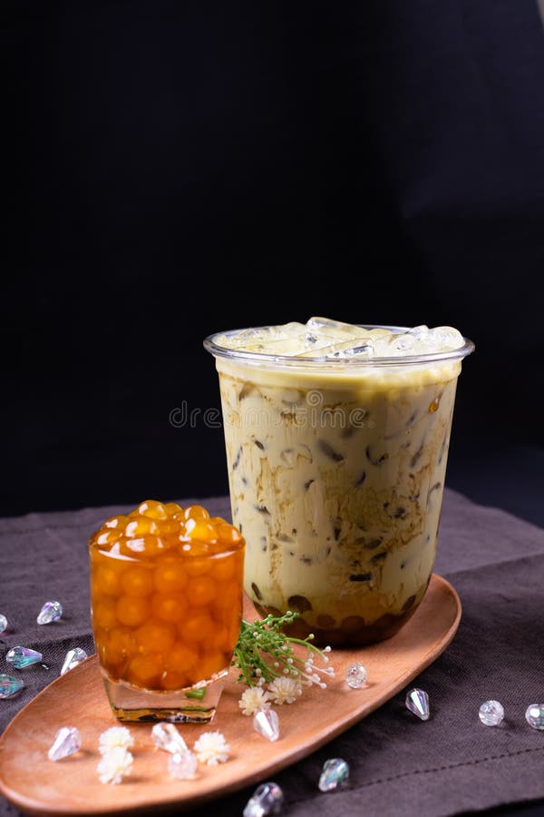 Bubble Tea in Plastic Cups on a Wooden Plate Stock Photo - Image of ...