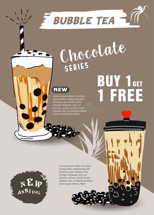 Bubble Milk Tea Menu Ads with Delicious Tapioca and Pearl Pouring into ...