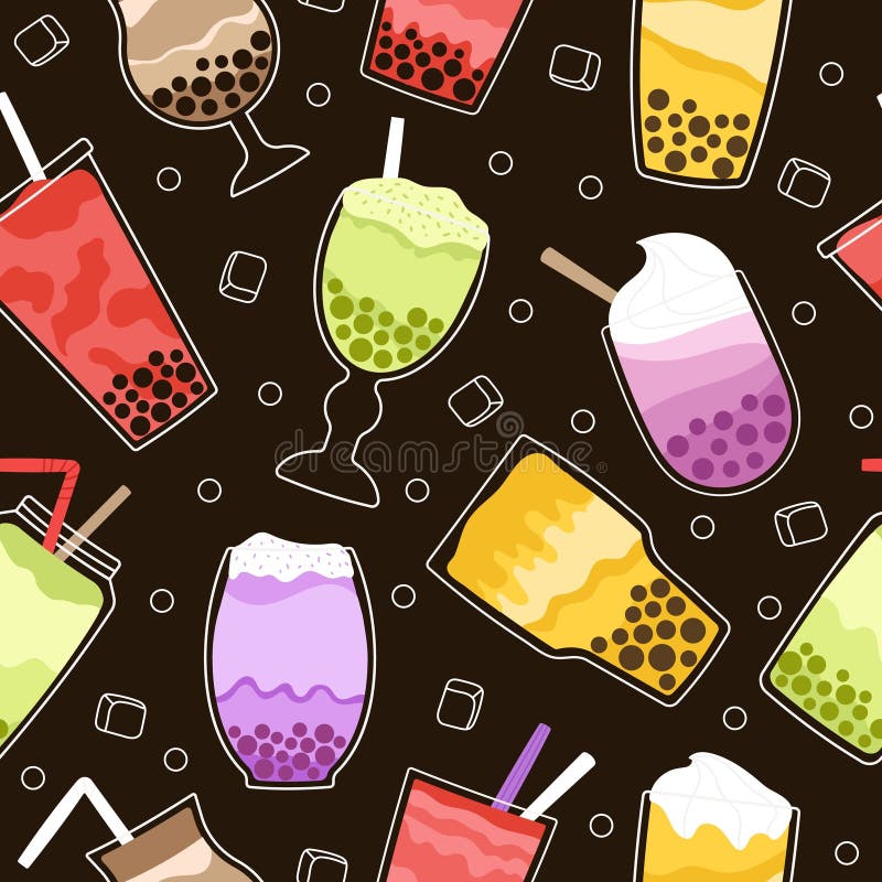 Bubble Tea Seamless Pattern. Bubbles Boba Drink, Milk Shakes Background ...
