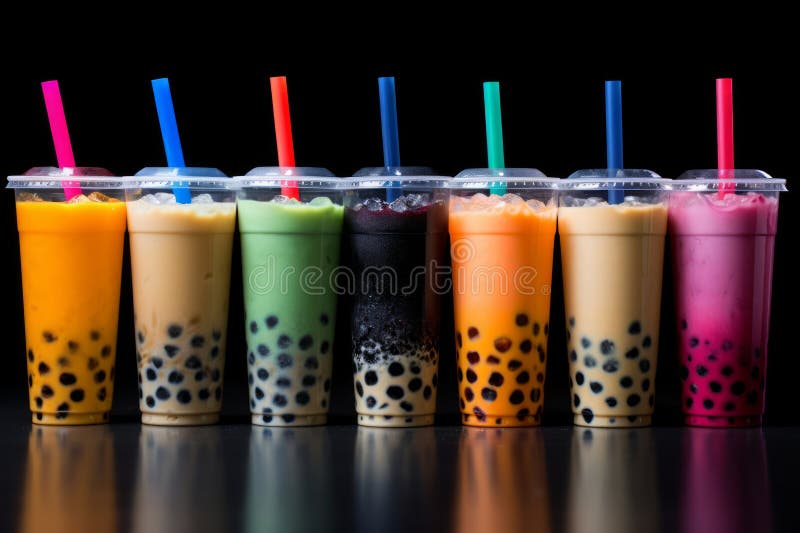 Bubble Tea in Various Flavors, Variety of Tapioca Tea Milkshake in a ...