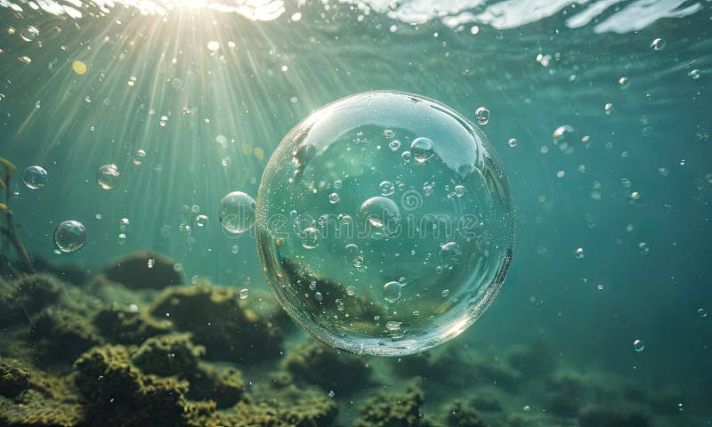 A Bubble in the Water is Surrounded by a Lot of Algae. Stock ...