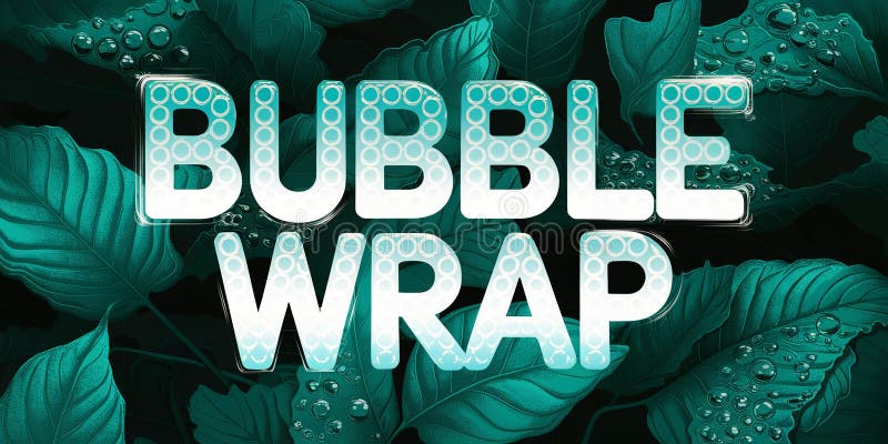 Bubble Wrap Text in Leafy Nature Scene with Water Droplets Stock ...