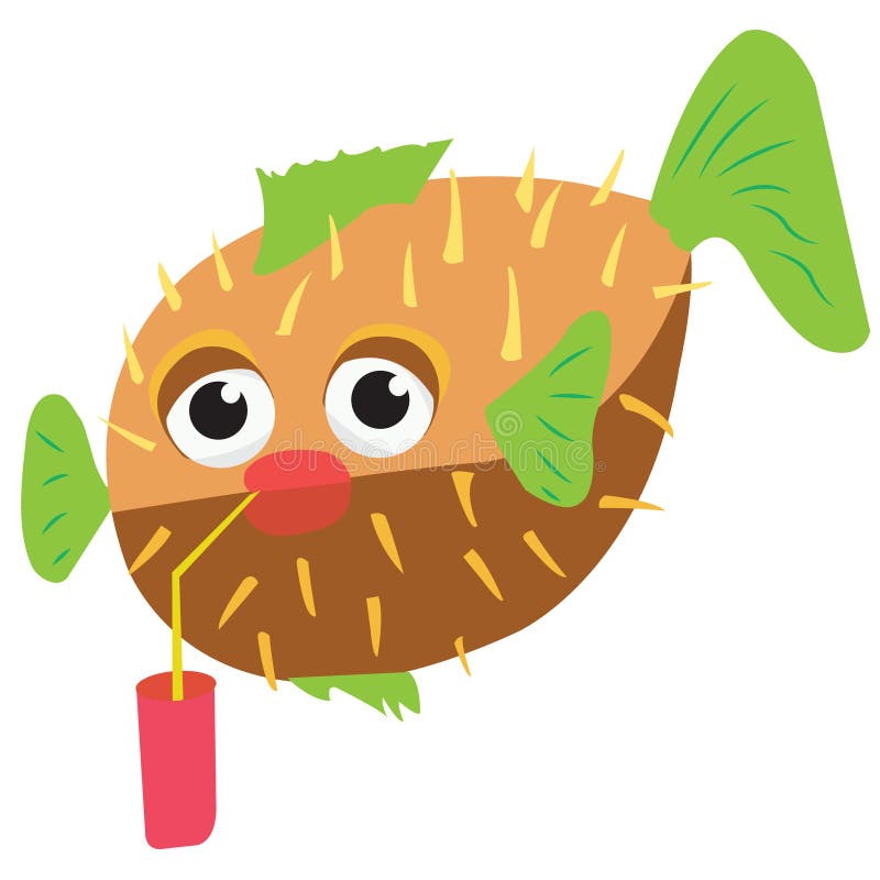 Puffer Fish Drinking with a Straw Stock Illustration - Illustration of ...