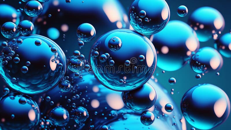 Bubbles Blue Background. Surreal Wallpaper with Curvy Organics Circle ...