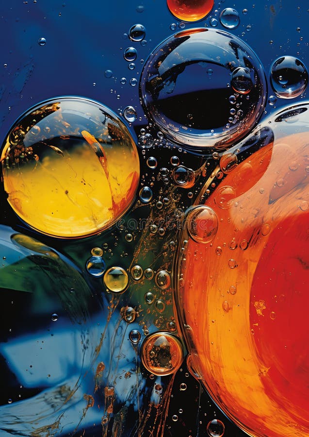 Bubbles in a Blue Drink with Red and Yellow Colors Mixing Togeth Stock ...