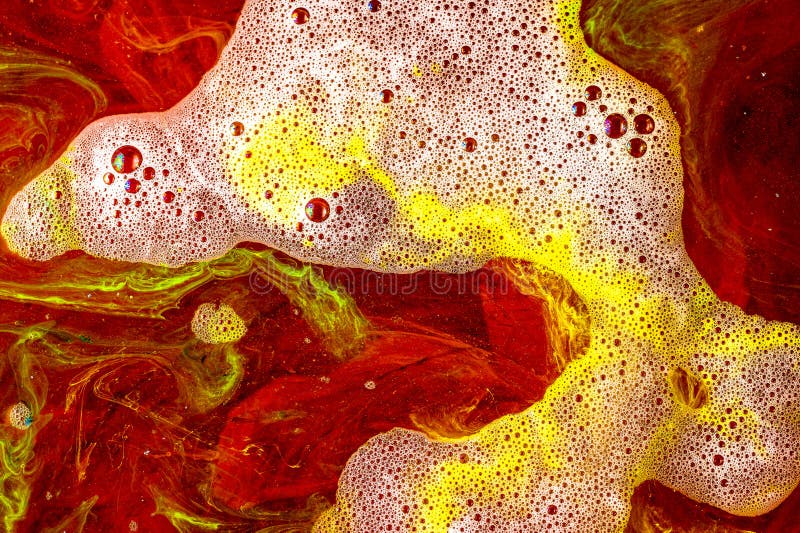 Soapy Water and Bubbles in a Bowl with Red Liquid Stock Photo - Image ...