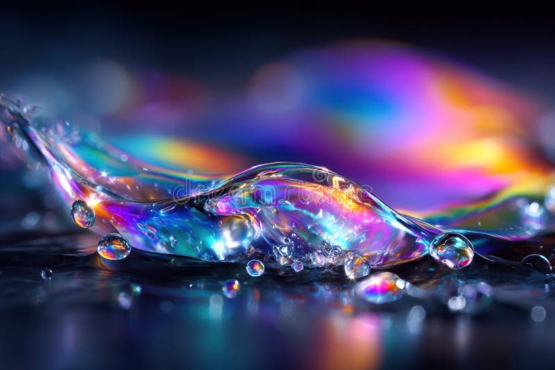 Bubbles of Color Float on Dark Surface Reflecting Light in Vibrant ...