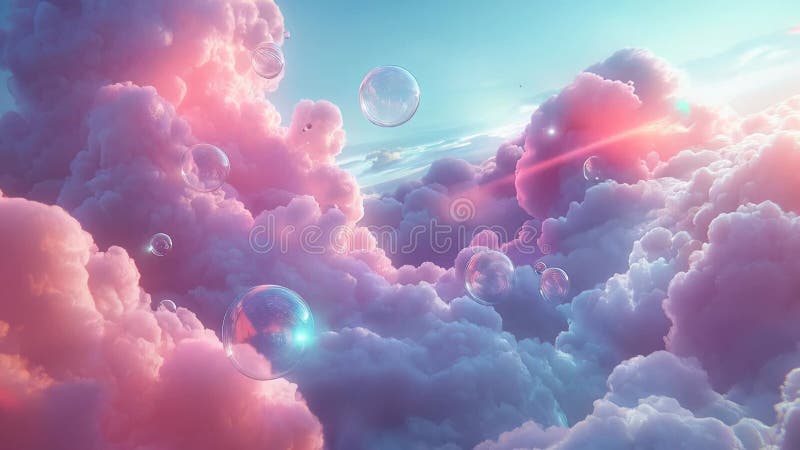 Bubbles Dance among Clouds in a Soft Pink Sky at Dusk Stock Video ...