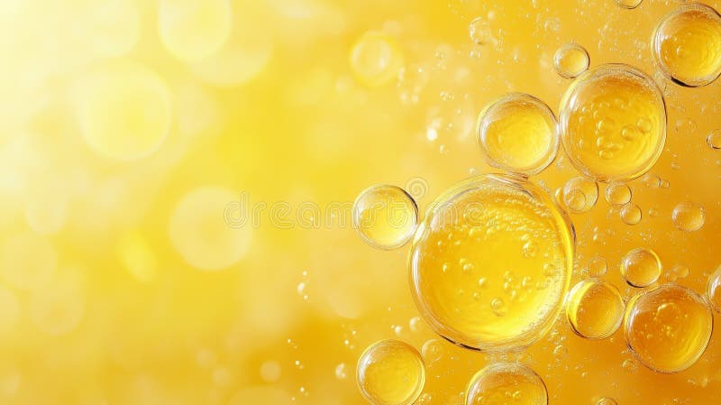 Bubbles Float in Golden Liquid, Creating a Vibrant Texture with a Warm ...