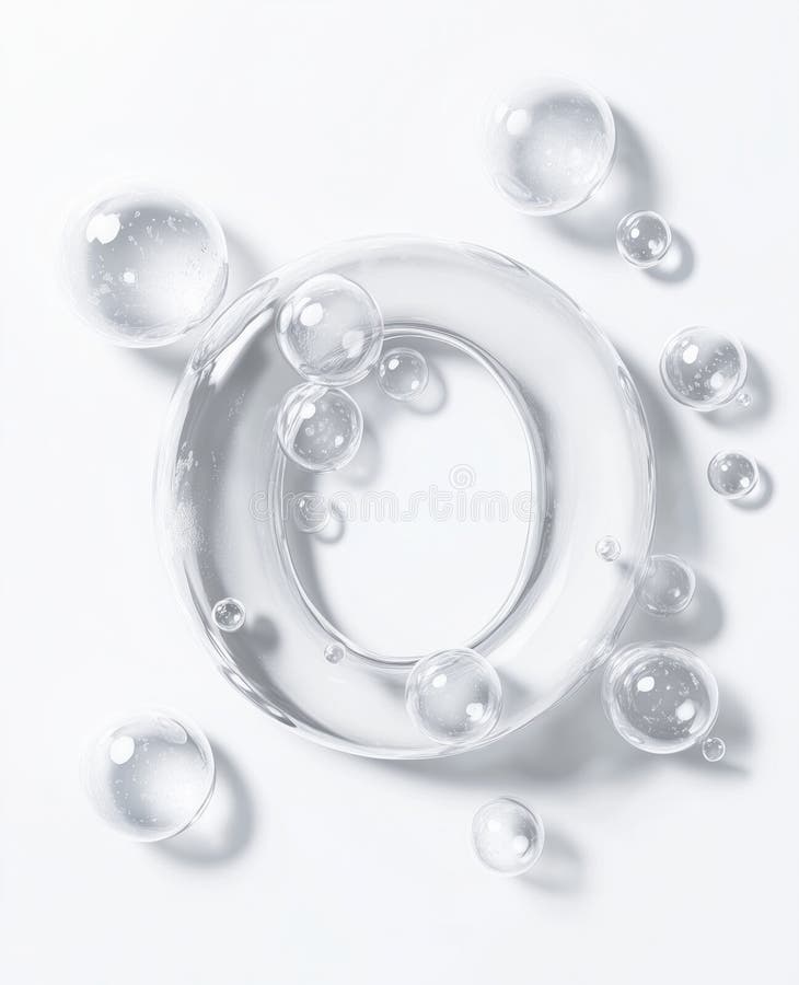 Bubbles Floating Above a Circular Clear Glass Shape on a White ...