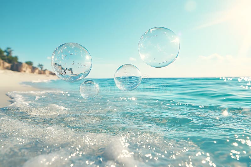 Bubbles Floating Above Crystal Clear Ocean Waves Stock Illustration ...
