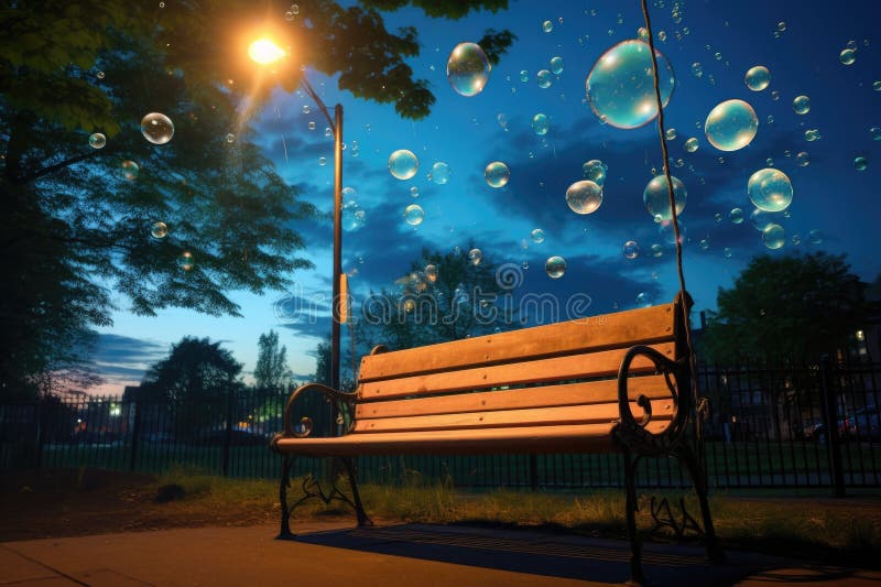 Bubbles Floating Above a Park Bench Near the Playground Stock Image ...