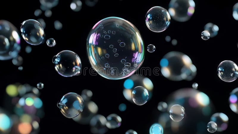 Floating Bubbles Reflecting Light in a Dark Environment Stock Video ...
