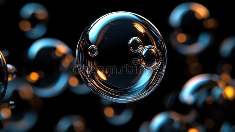 Bubbles Floating in Dark Space Science Experiment Abstract Visuals ...
