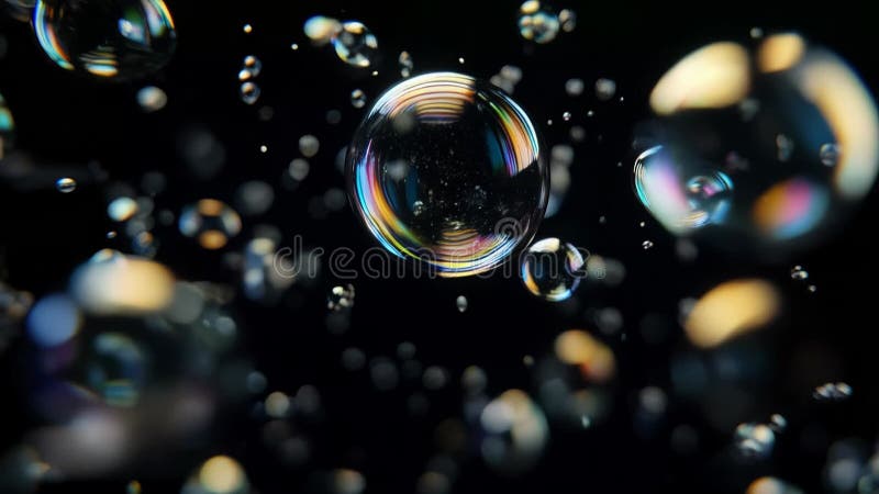 Mesmerizing Floating Bubbles with Colorful Reflections and Depth Stock ...