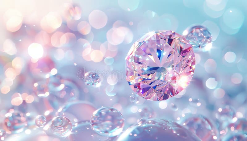 Bubbles and Floating Diamonds on Blue Background. Sparkling and Shiny ...