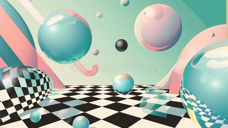 Bubbles Floating Over Checkered Surface Illustration, Ai Generated ...