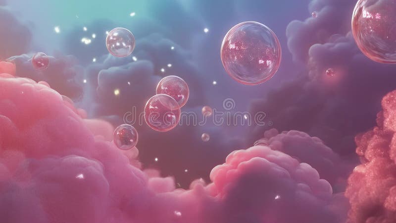 Serene Pink Clouds with Floating Bubbles in Dreamy Atmosphere Stock ...