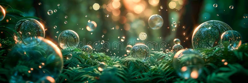 Bubbles in the Form of Light Drops in the Forest. Stock Photo - Image ...