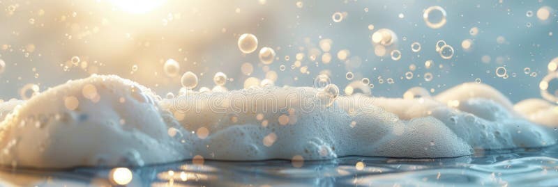 Bubbles Form a Soft Foam Surface in a Bath, while Warm Sunlight Creates ...