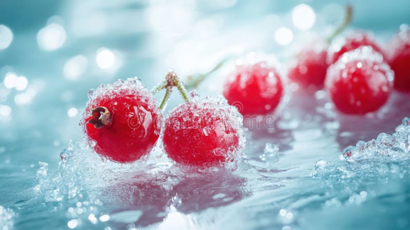 Bubbles Forming Around Fresh Red Berries in Cool Water Create a ...
