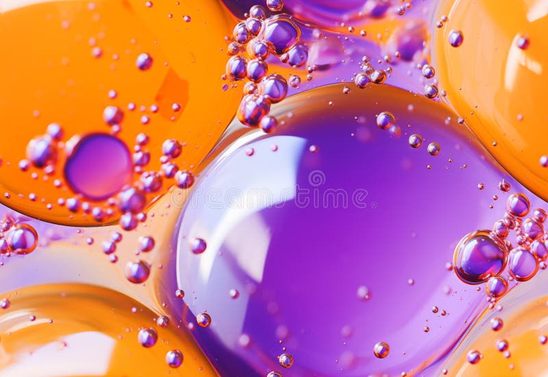 Bubbles in Oil, with a Violet and Orange Colored Background, in a ...