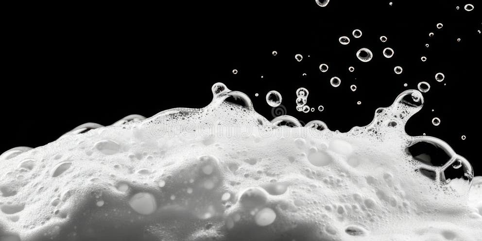 Bubbles Rise Dramatically from White Foam Against a Black Background ...