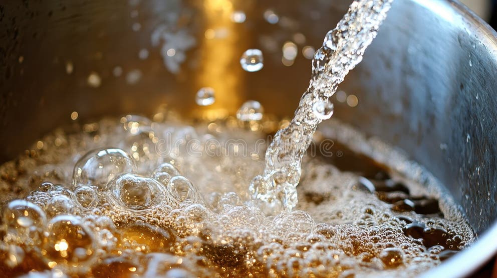 Liquid Cascade: Bubbles and Flowing Water in Metallic Container ...
