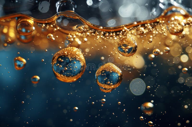 Bubbles Rise through Translucent Liquid, Catching the Light in a ...