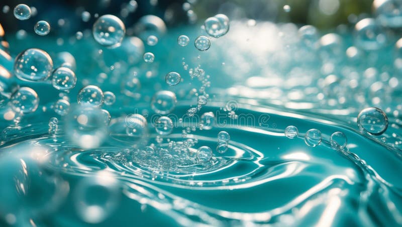 Bubbles Rising in Clear Turquoise Water with Ripples from the Surface ...