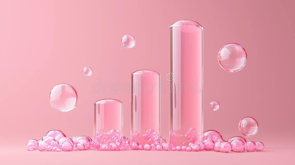 Bubbles Rising in Glass Bar Graph Studio 3d Visualization Pink Background Creative Concept Stock ...
