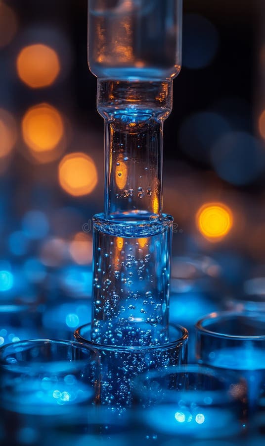 Bubbles Rising in a Glass Tower Illuminated by Warm Lights Stock Image ...