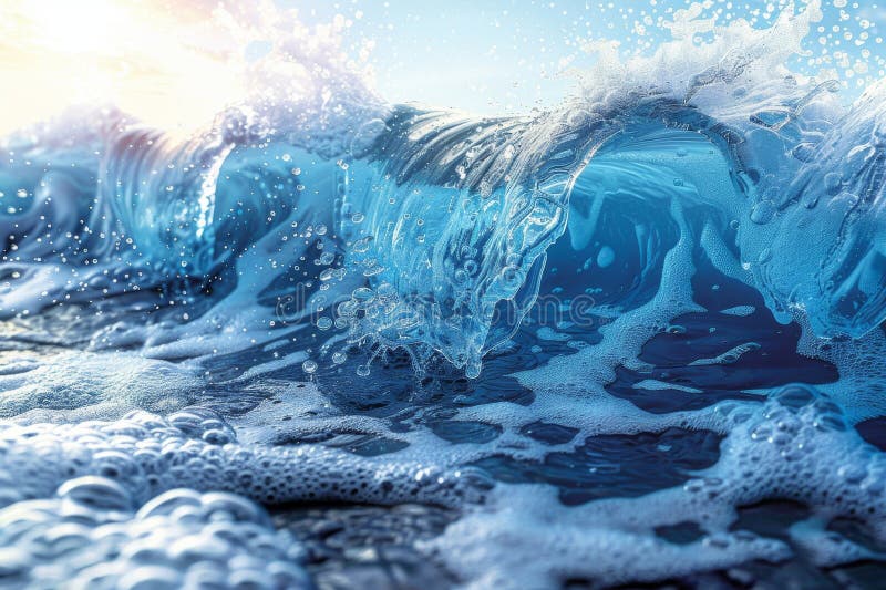 Bubbles Rising through Water Waves, Creating a Splash in a Calm Blue ...