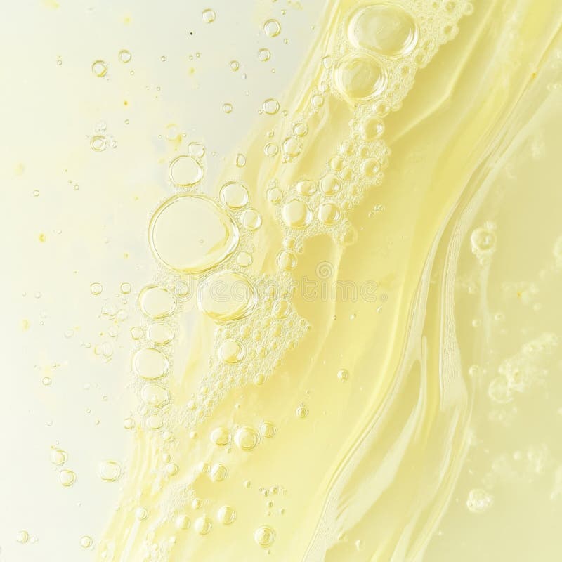 Bubbles and Streaks in Translucent Yellow Liquid Background with ...