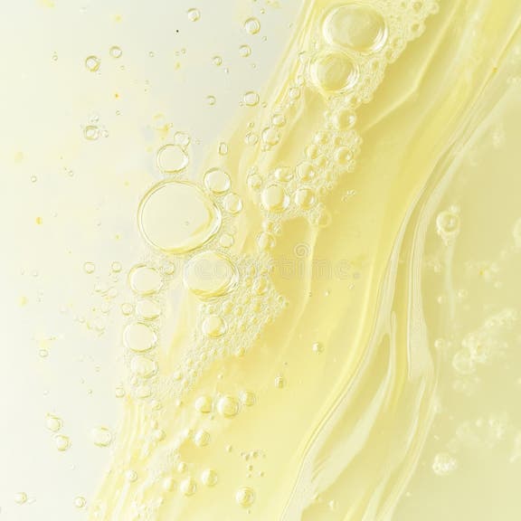 Bubbles and Streaks in Translucent Yellow Liquid Background with ...