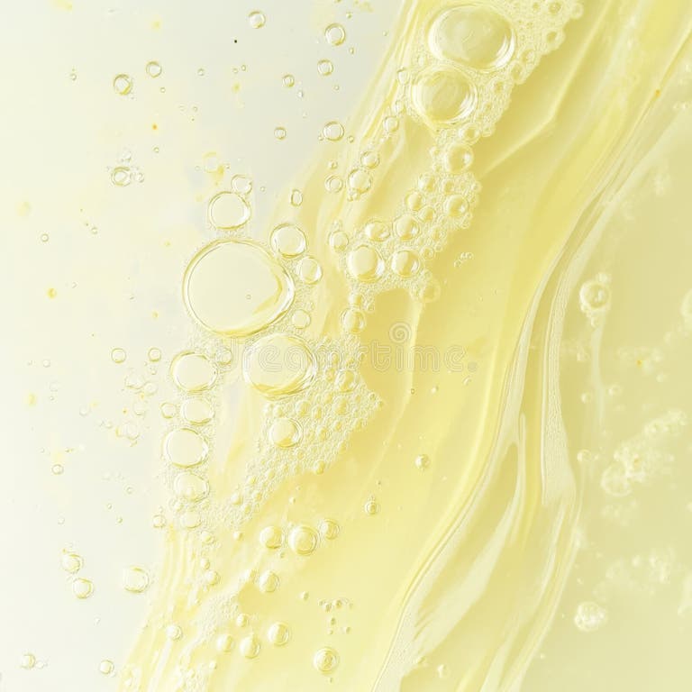 Bubbles and Streaks in Translucent Yellow Liquid Background with ...