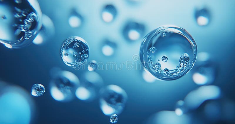 Bubbles Floating in Clear Water with a Soft Blue Background Creating a ...