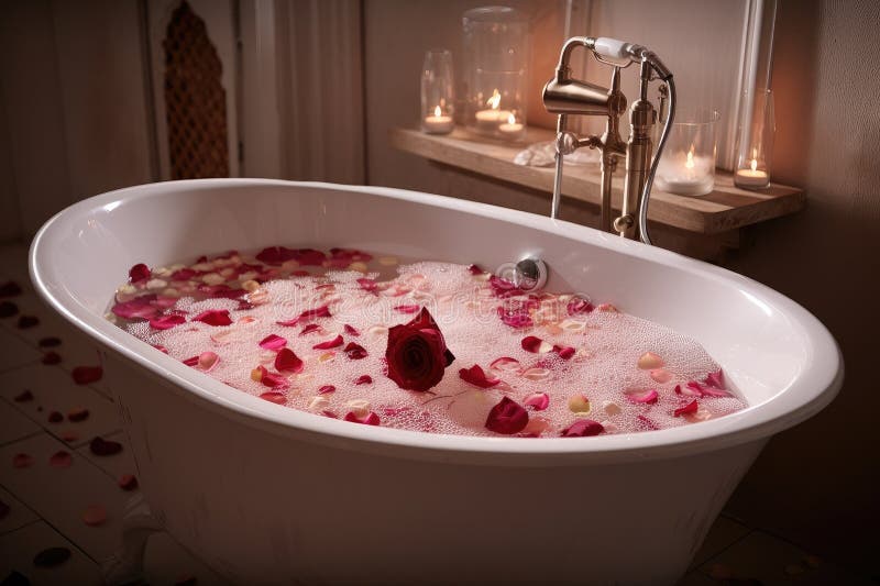 Bubbling Bath with Rose Petals and Scented Oils Stock Illustration ...