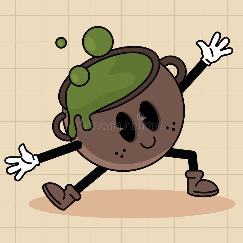 Bubbling Cauldron Cartoon Character with Happy Expression, Vector Stock ...