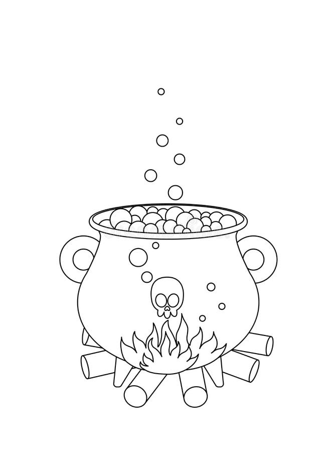 Bubbling Cauldron Coloring Page. Black and White Cauldron. Vector Stock ...