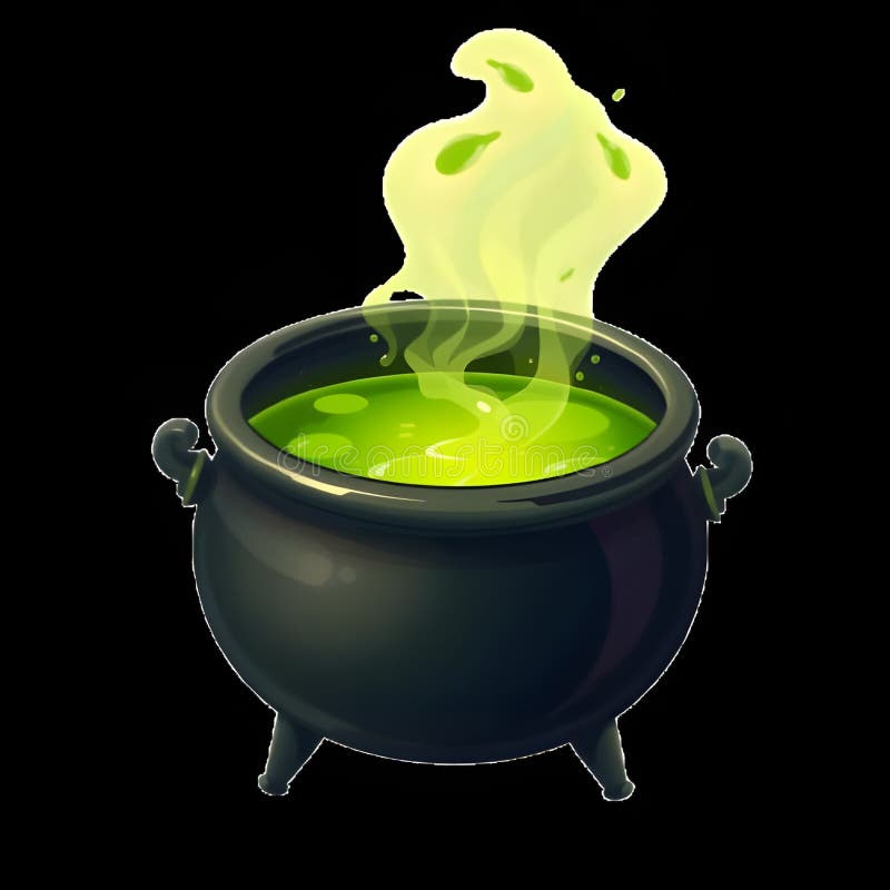 A Bubbling Cauldron with Green Potion and Mystical Steam in a Dark ...