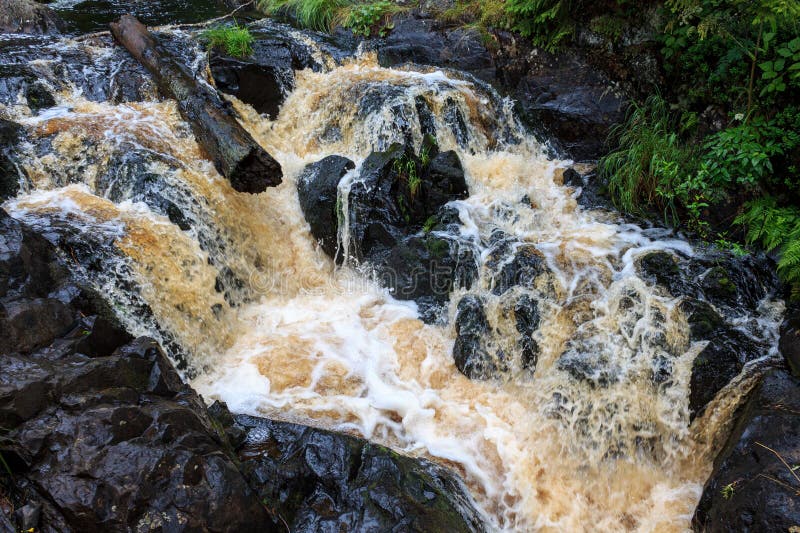A Bubbling Fast Cold River with Cliffs and Waterfalls, a Mountain River ...