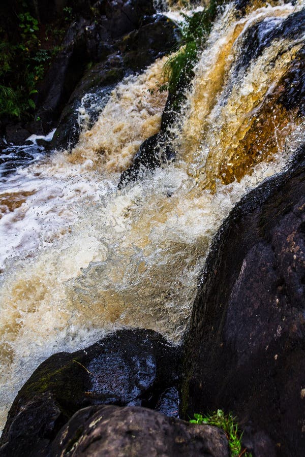 A Bubbling Fast Cold River with Cliffs and Waterfalls, a Mountain River ...