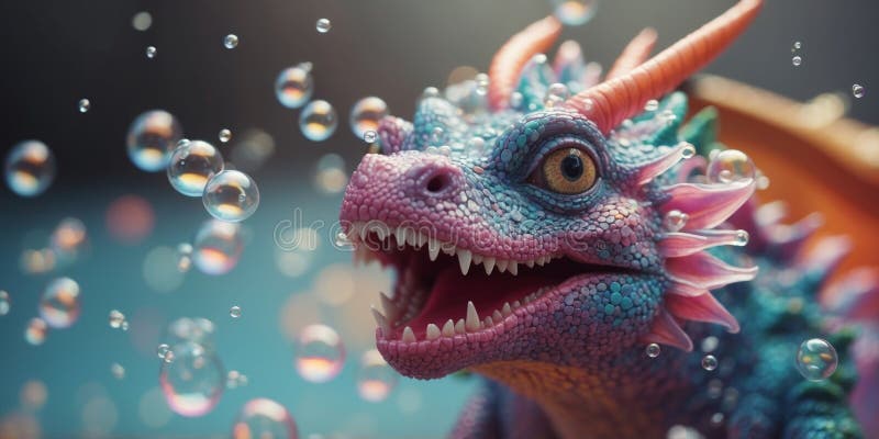 Bubbling Magic a Cute Dragon Crafted from Bubbles. Stock Image - Image ...