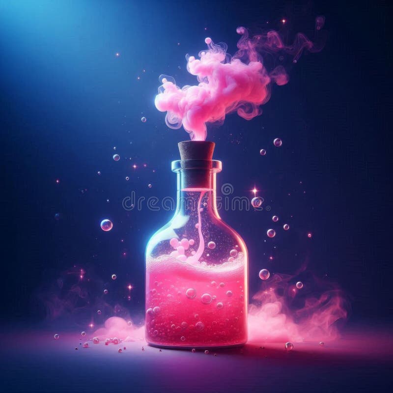 Bubbling Pink Potion with Smoke in a Slender Bottle: Magic or Science ...