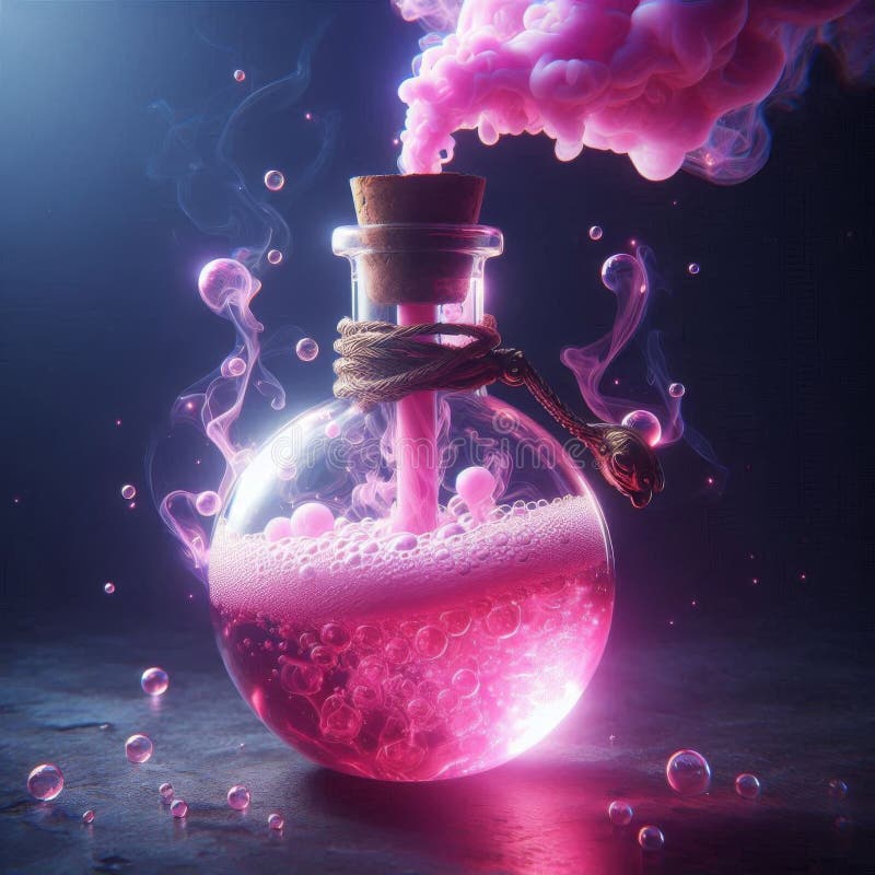 Bubbling Pink Potion with Smoke in a Slender Bottle: Magic or Science ...